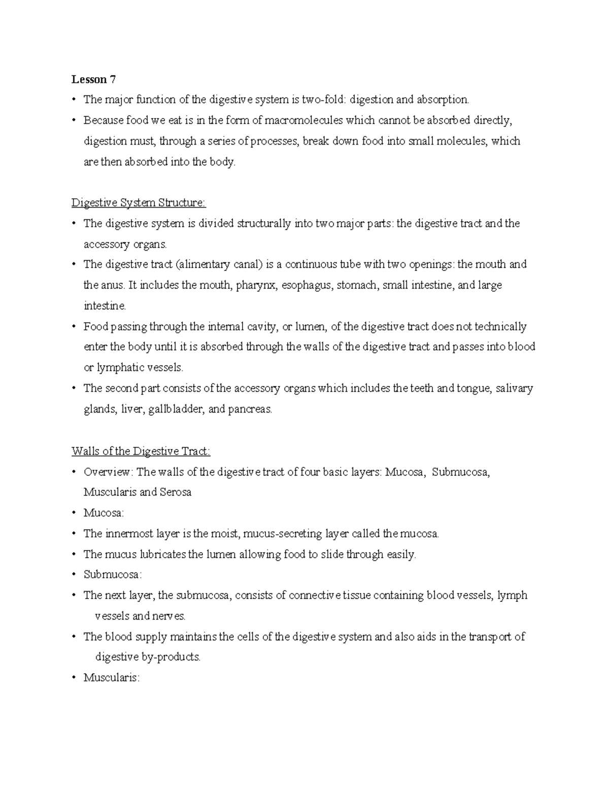 Lesson 7 Digestive system functions and health maintenance notes - Studocu