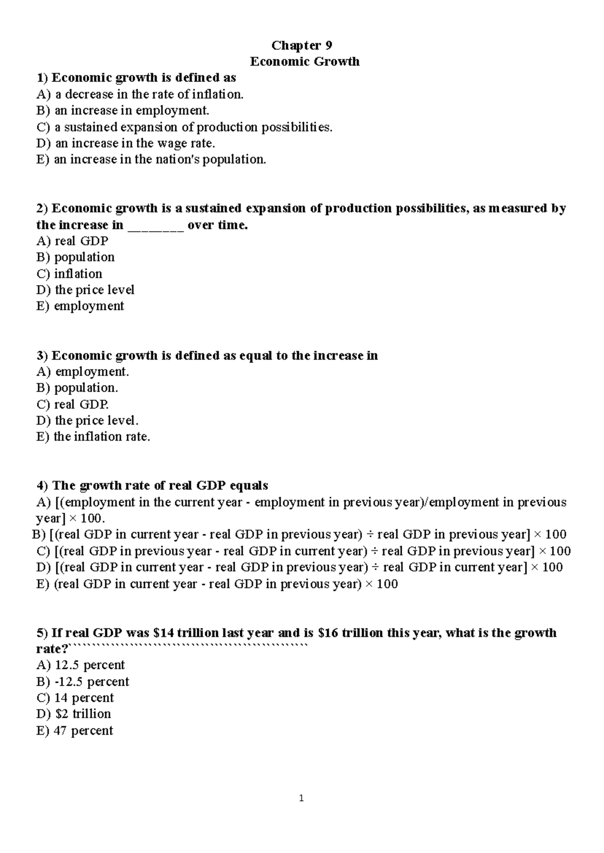 CH9 Economic Growth - Test Bank Questions and Answers - Studocu