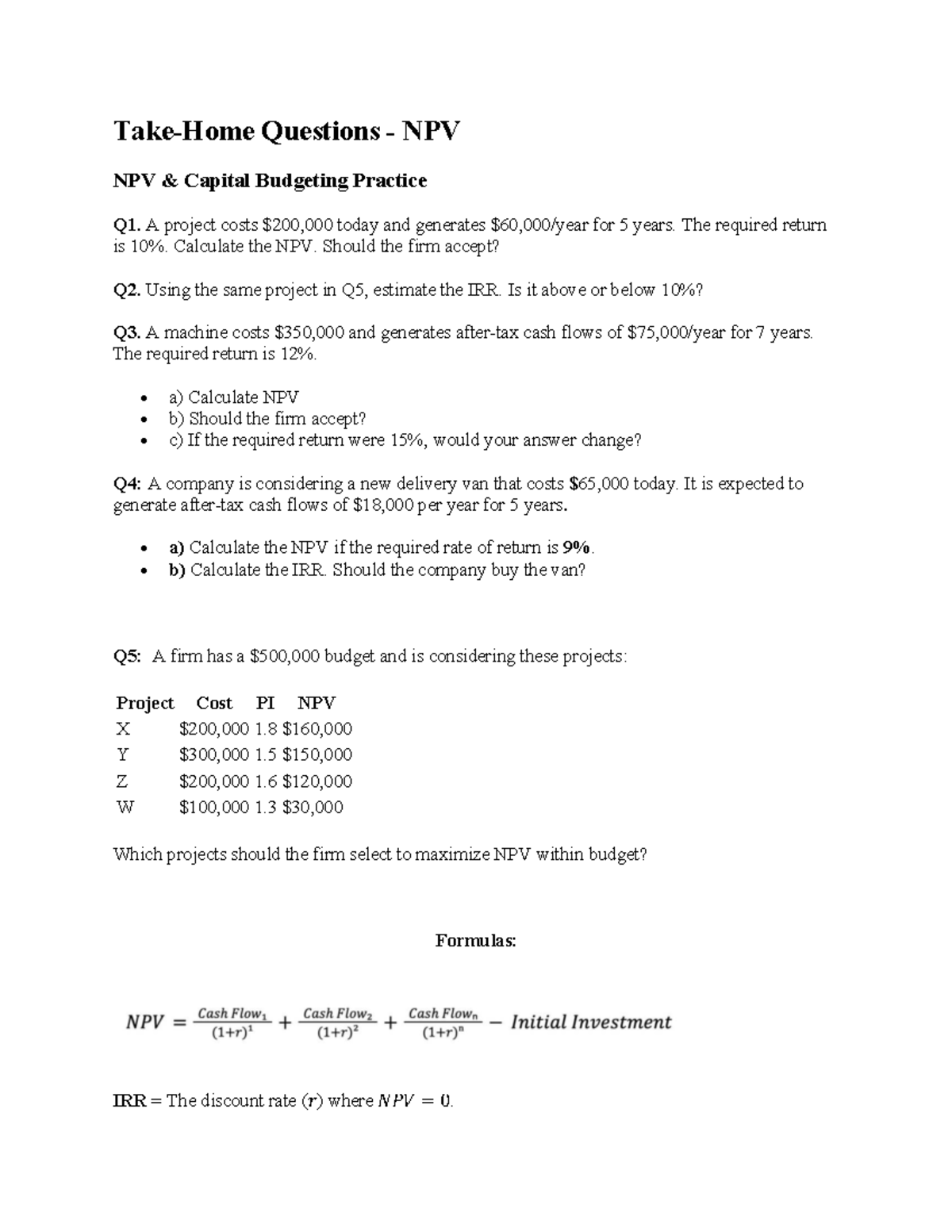 NPV Capital Budgeting Practice Questions and Solutions - Studocu