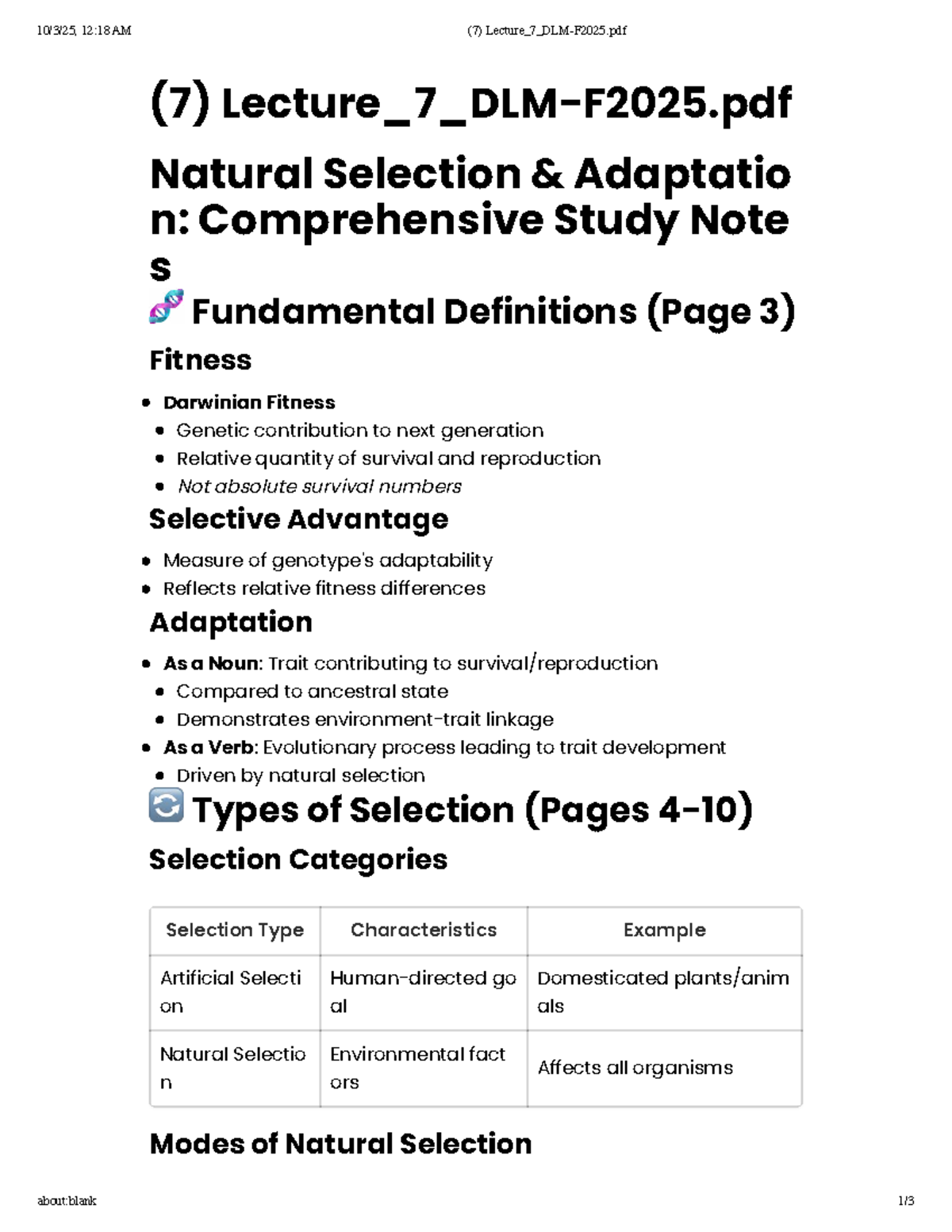 Lec 7 Notes: Natural Selection & Adaptation Study Guide - Studocu