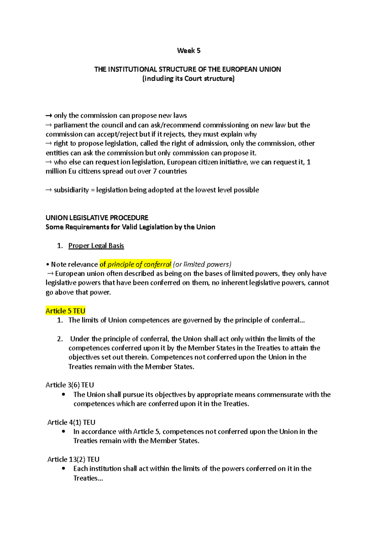 Institutions of the EU - Week 5 THE INSTITUTIONAL STRUCTURE OF THE ...
