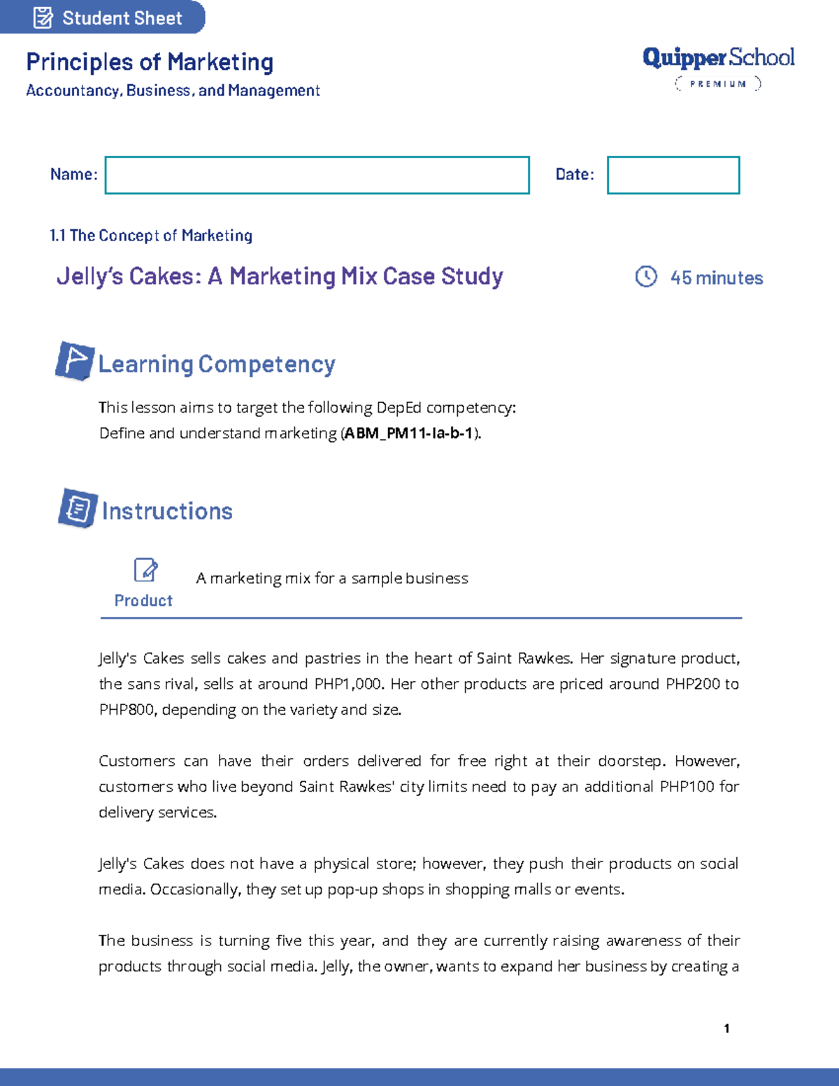 PM SS 11 Q1 0101: Marketing Mix Case Study on Cakes - Studocu
