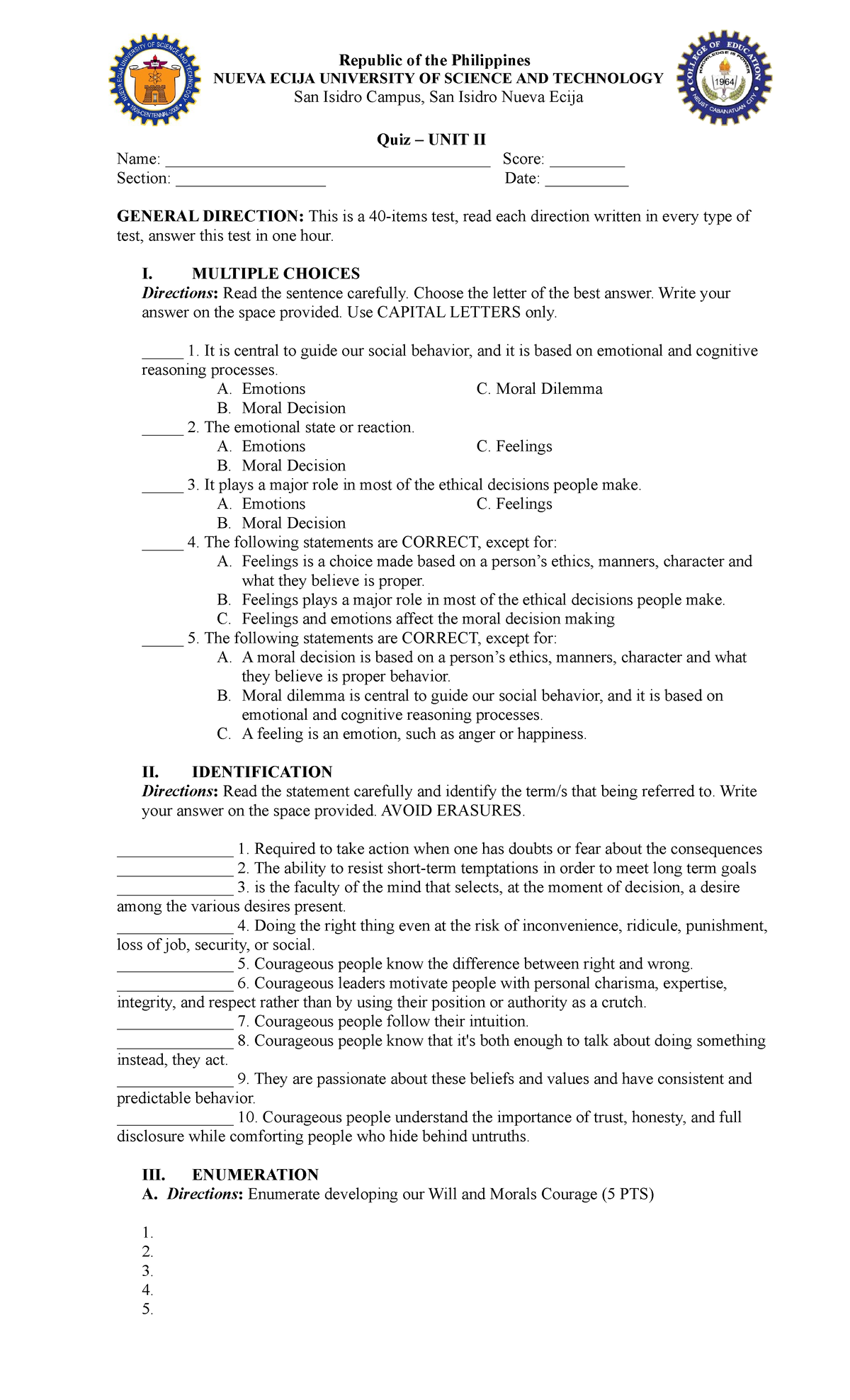 Group-2-QUIZ - Can be a Guide - Quiz – UNIT II Name