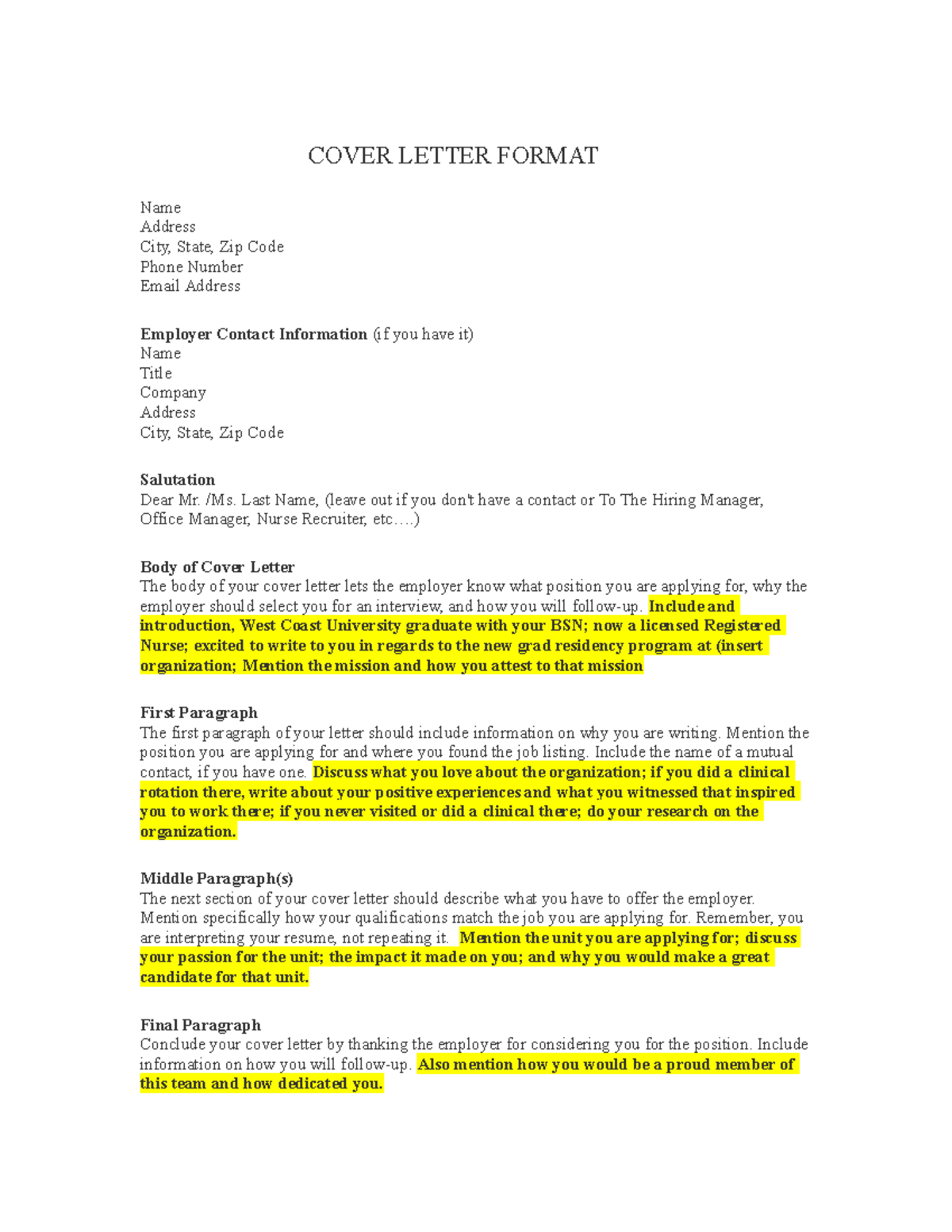 Cover Letter Format - COVER LETTER FORMAT Name Address City, State, Zip ...