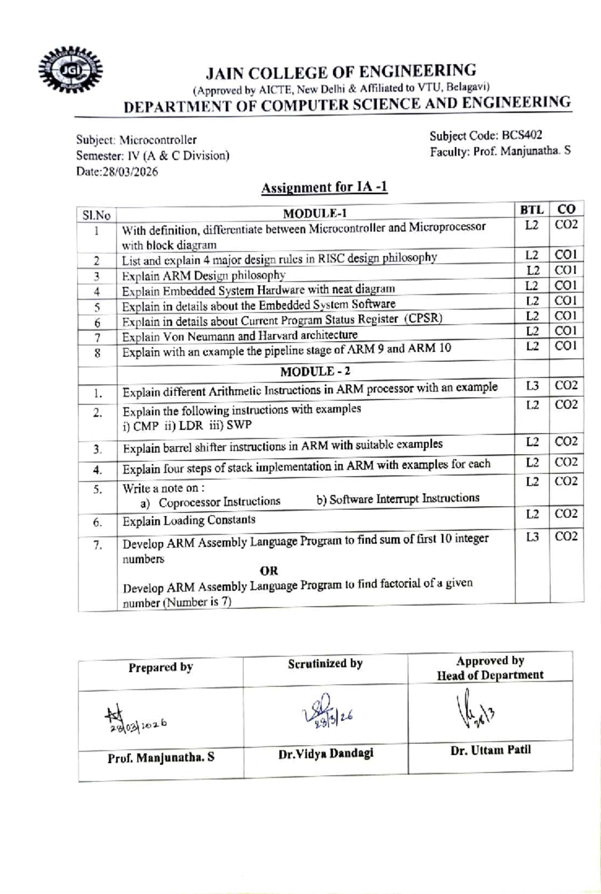 BCS402 Assignment 1: Microcontroller Instructions & ARM Programming ...
