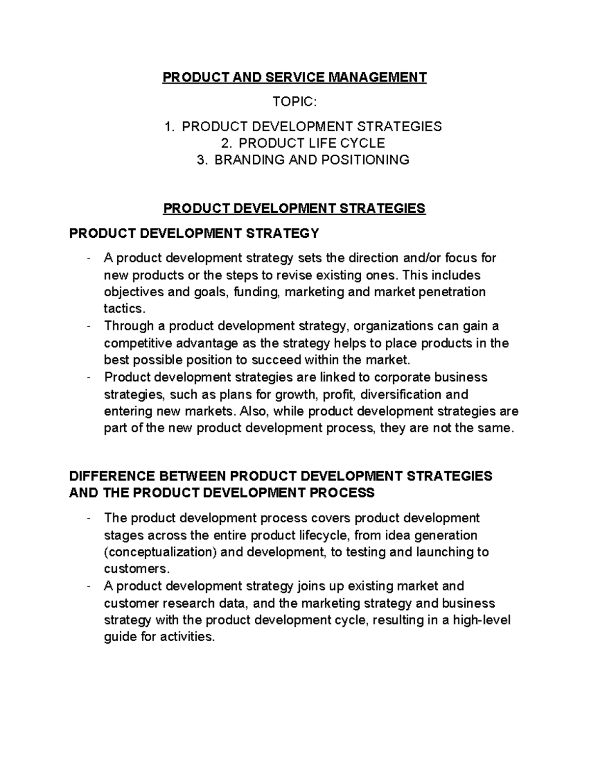Lesson 3: Strategies in Product and Service Management - Studocu