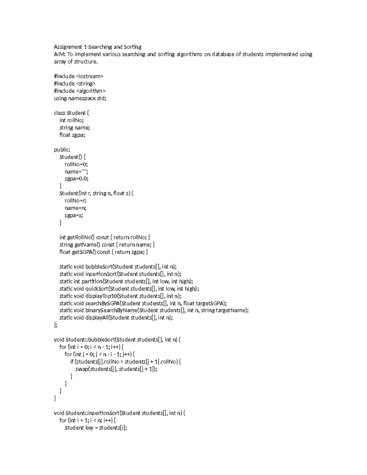Pt1kk - Practical material - Assignment 1-Searching and Sorting AIM: To implement various ...