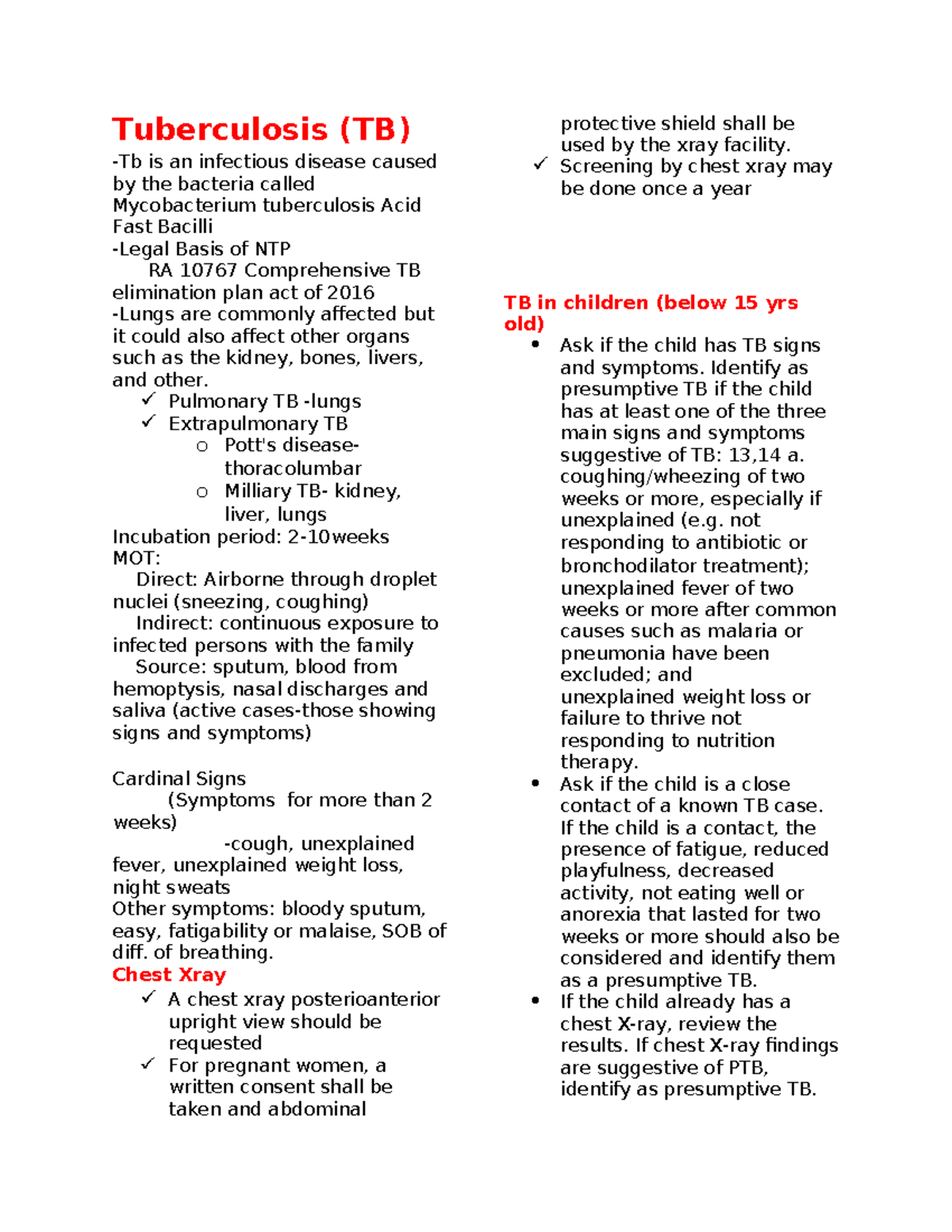 TB- Notes - Tuberculosis (TB) -Tb is an infectious disease caused by ...