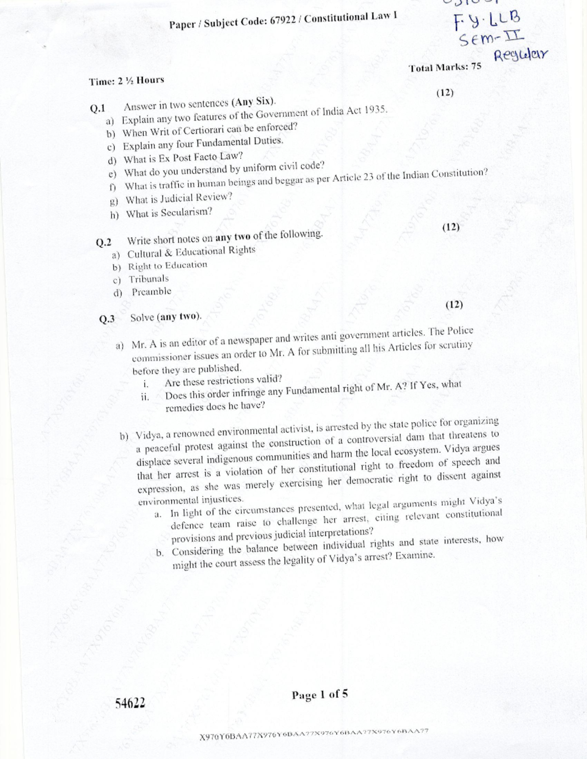 2023 - Constitutional Law I FY.LLB Final Exam Notes - Studocu