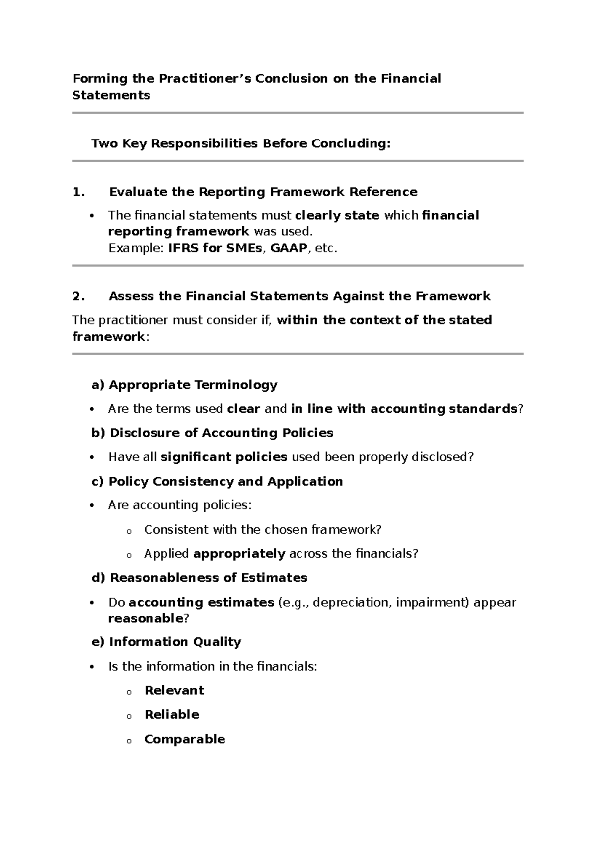 Forming Conclusions on Financial Statements: Key Responsibilities (ACC ...
