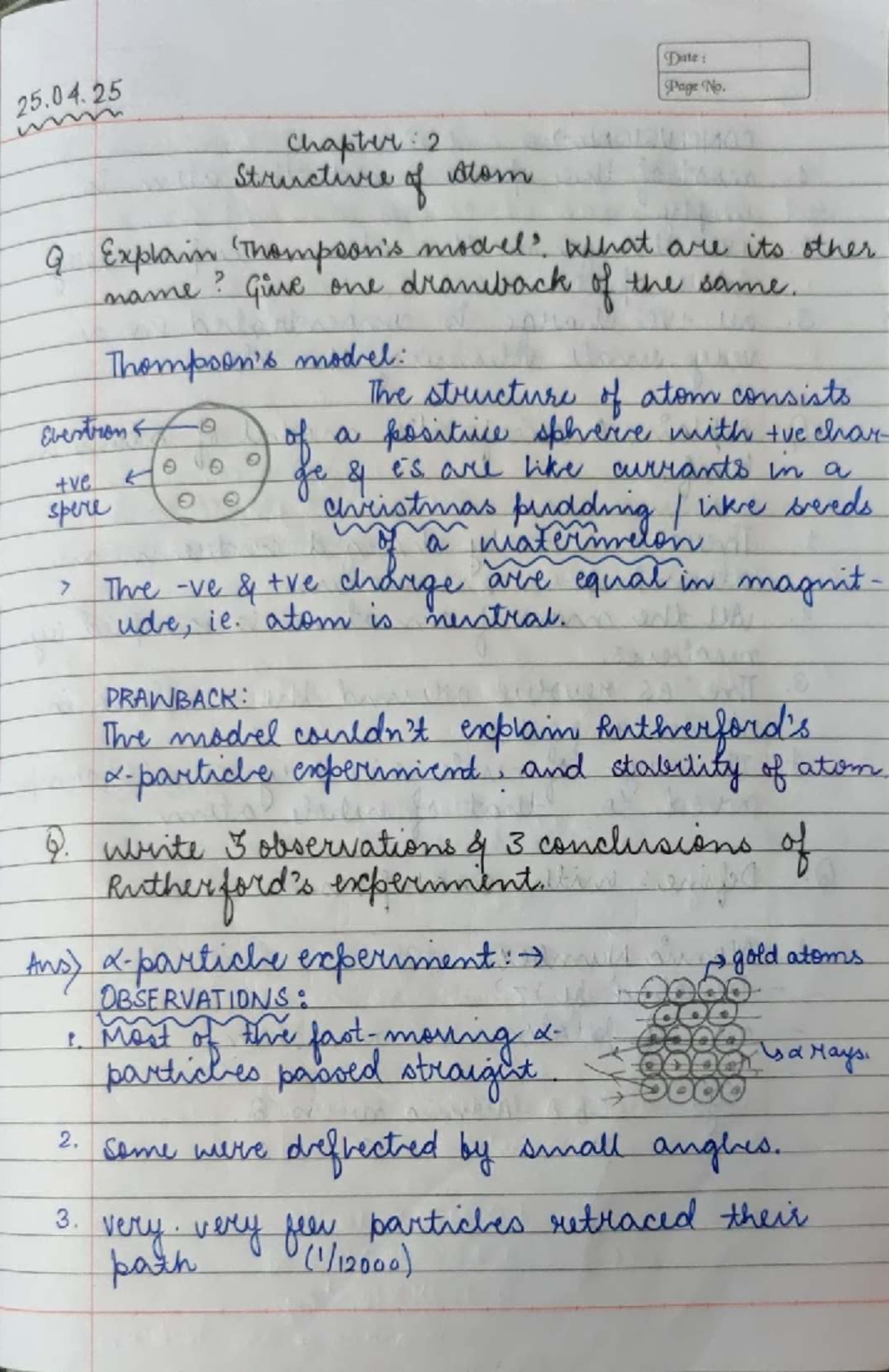Ch 2 Chem - Structure of Atom: Theoretical Notes & Key Concepts - Studocu