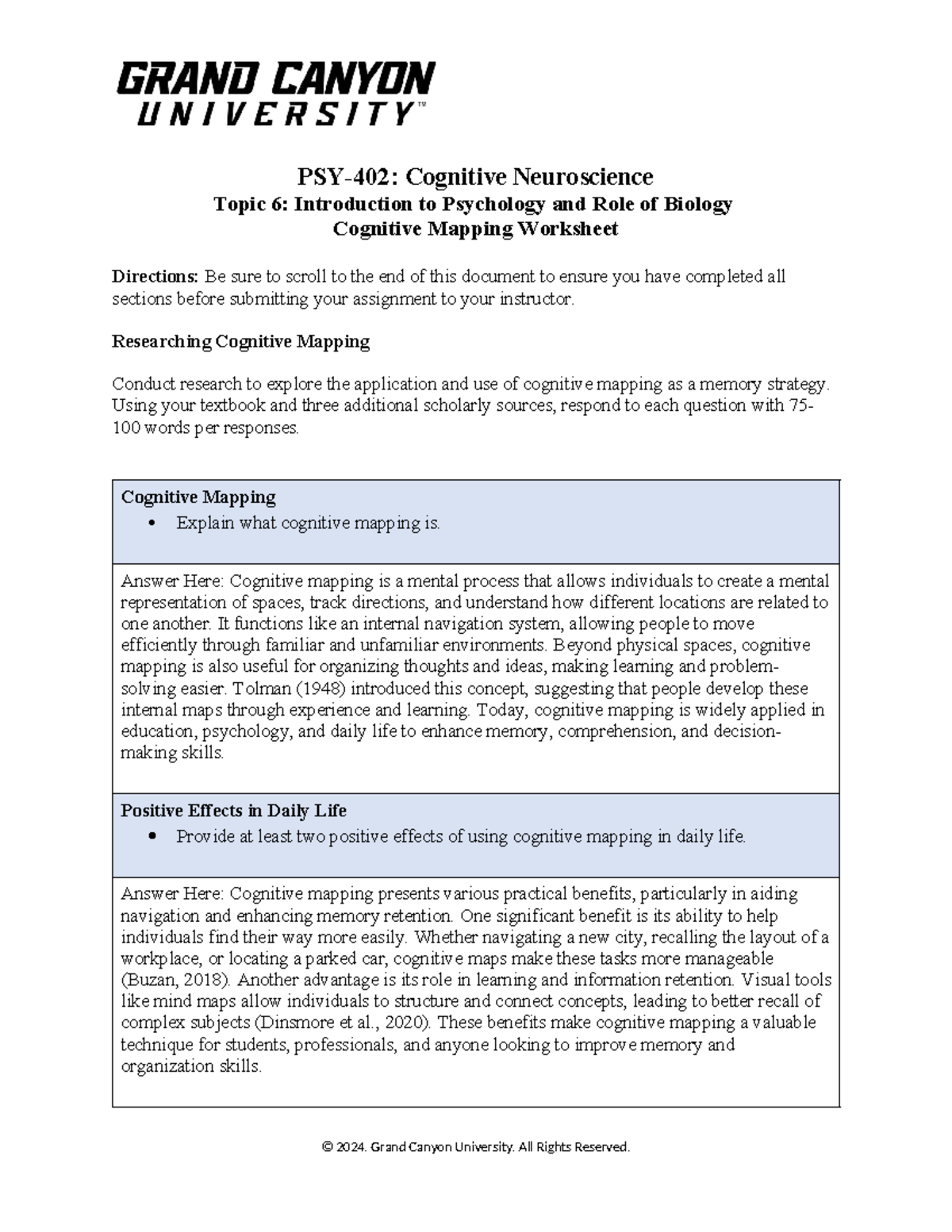 PSY 402 RS T6Cognitive Mapping Worksheet - PSY-402: Cognitive ...