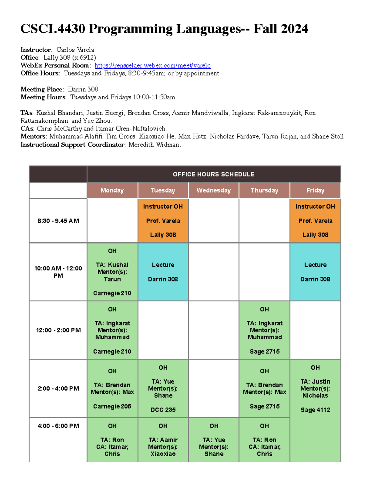CSCI Programming Languages Syllabus - Fall 2024 Overview - Studocu