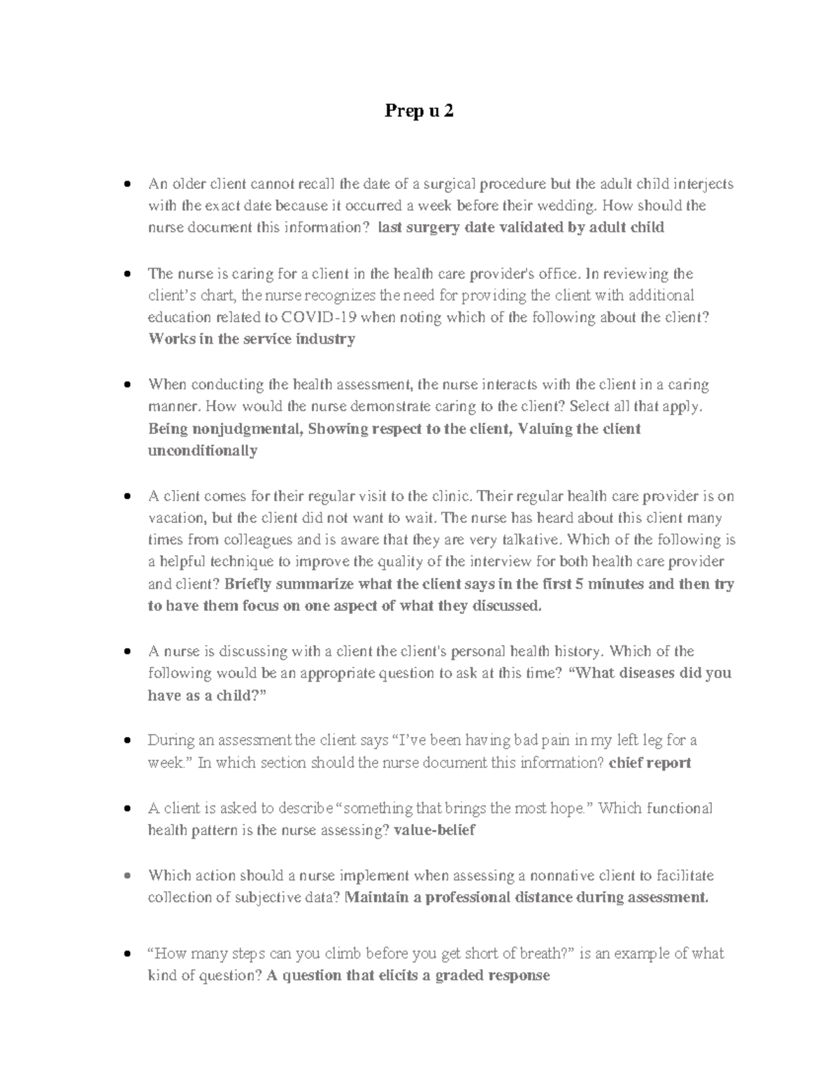 Prep U 2: Gathering Client Subjective Data for Nursing Assessments ...