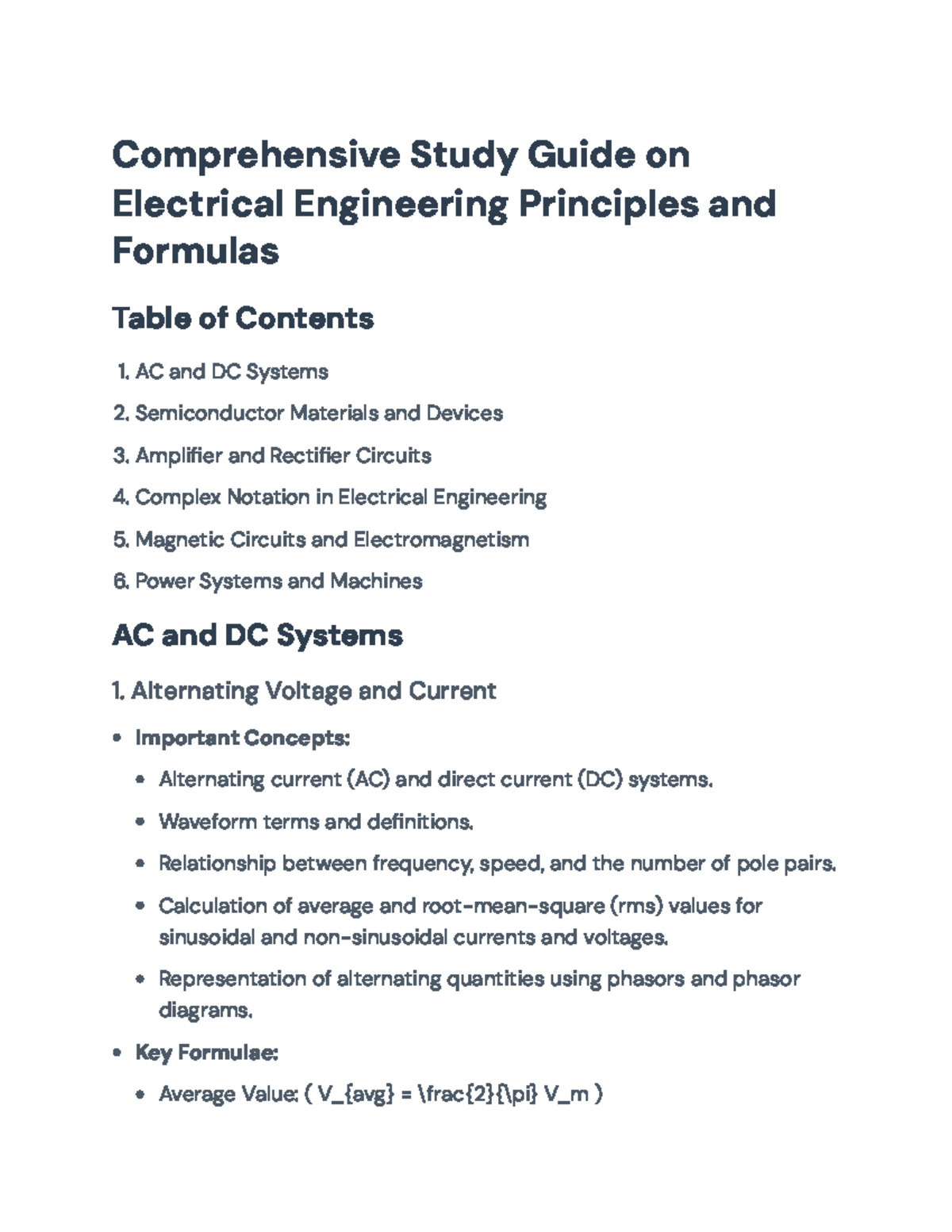 Comprehensive Study Guide for EE 101: Electrical Engineering Principles ...