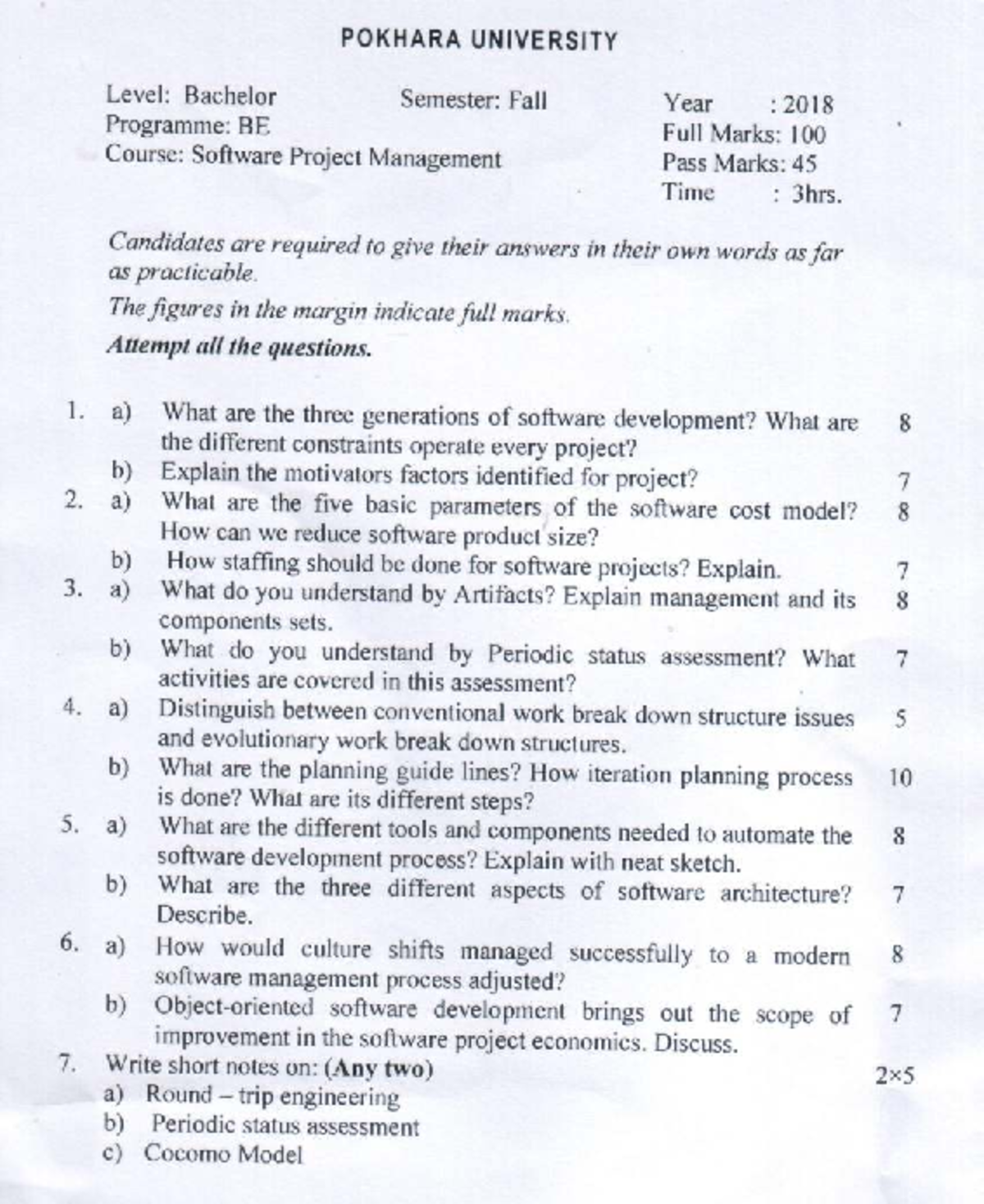 SPM-18-Fall: Past Questions on Software Project Management 2018 - Studocu