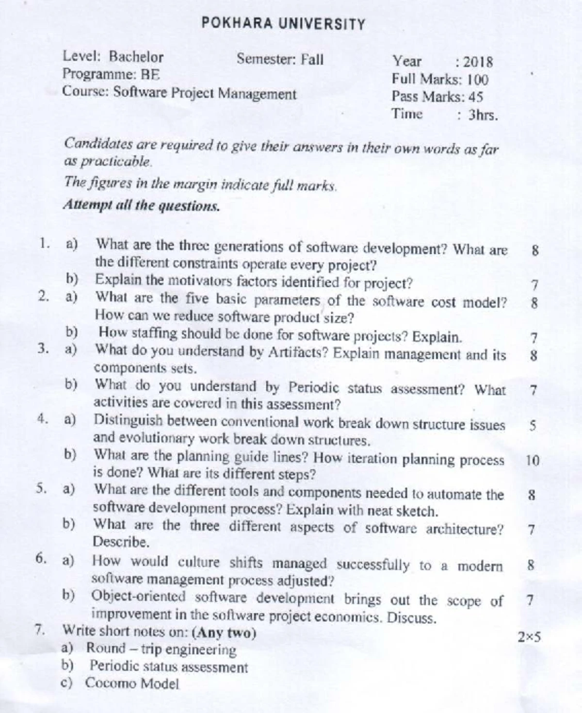 SPM-19 Fall: Software Project Management Past Exam Questions - Studocu