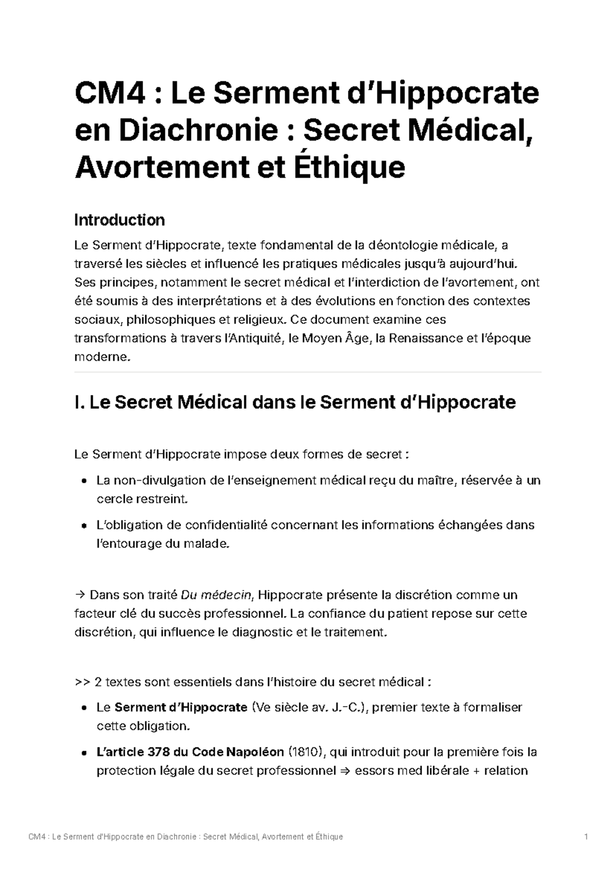 CM4 Le Serment d Hippocrate en Diachronie Secret Médical Avortement et ...
