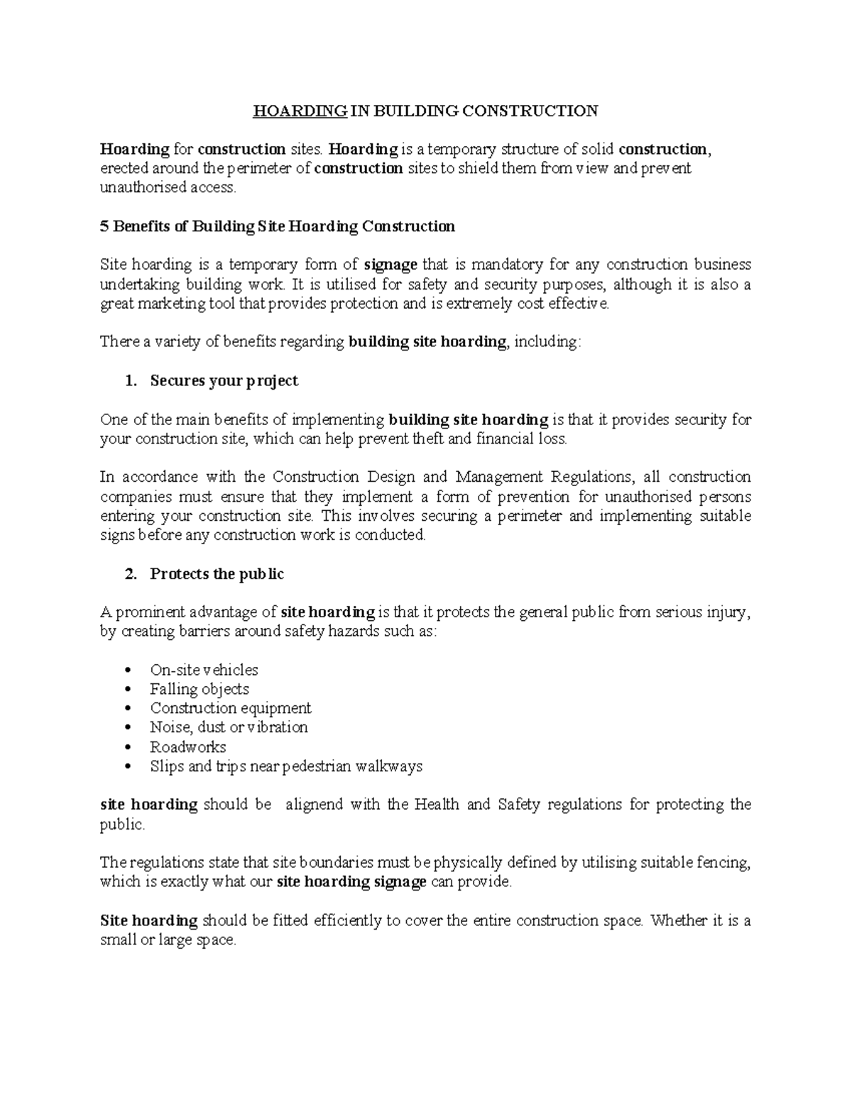Hoarding in Building Construction: Benefits and Safety Measures - Studocu