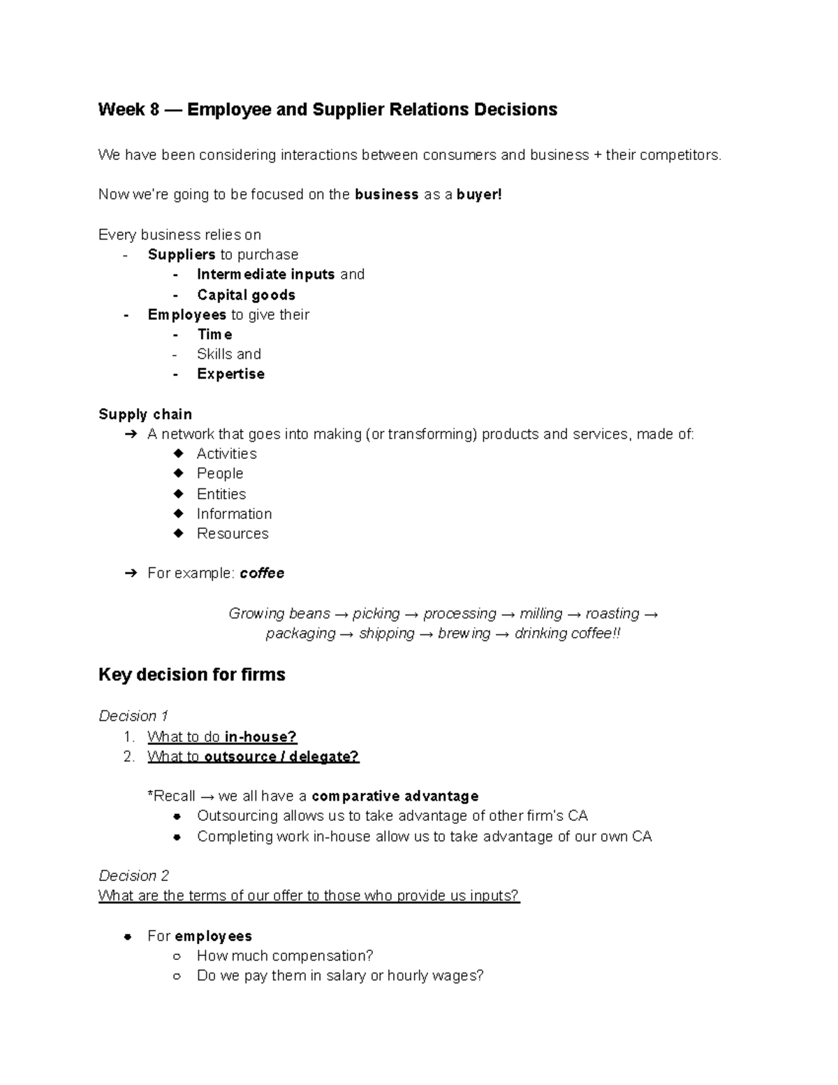 Week 8: Employee & Supplier Relations Decisions Analysis - Studocu