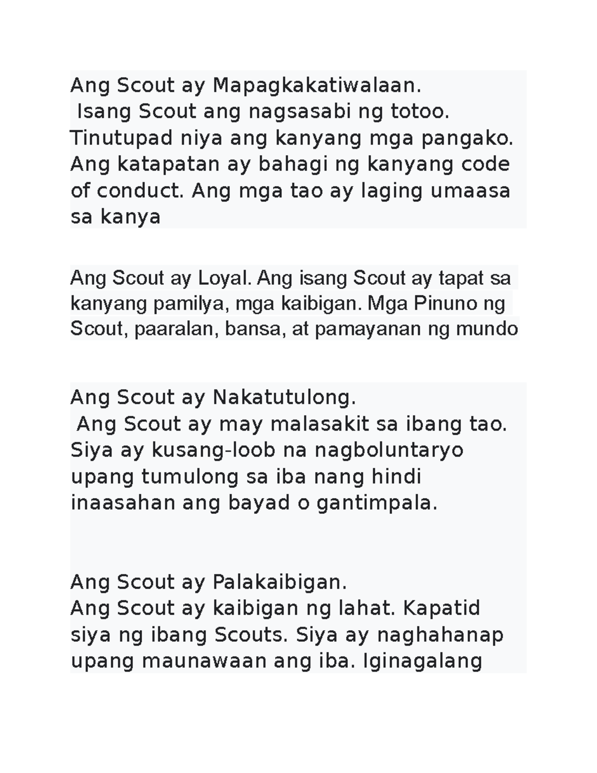 Batas ng scout - Ang Scout ay Mapagkakatiwalaan. Isang Scout ang ...