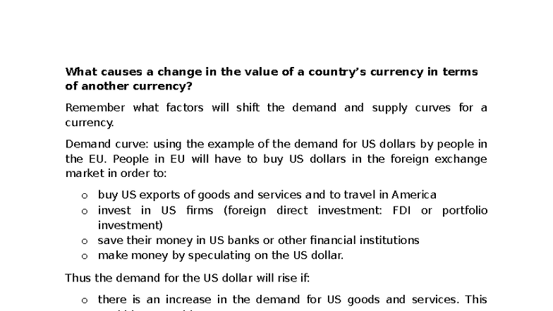 Causes of Currency Value Changes: Demand & Supply Factors - Studocu