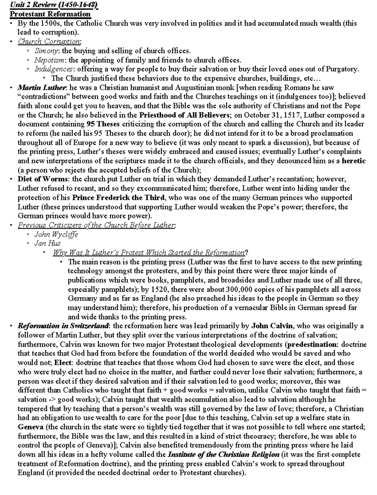 Reformation Insights: Unit 2 Review (1450-1648) and Key Concepts - Unit ...