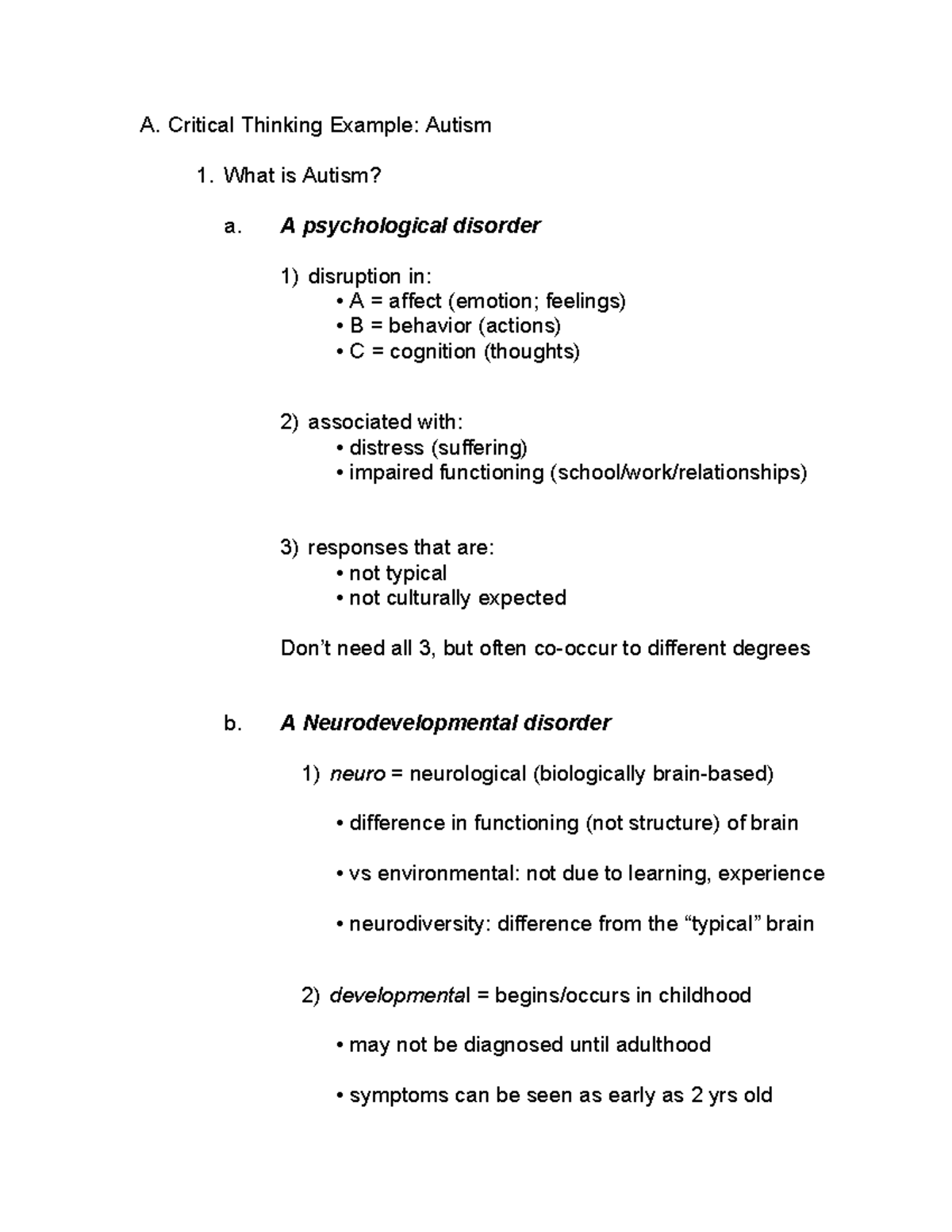 Critical Thinking Example: Understanding Autism Misconceptions - Studocu