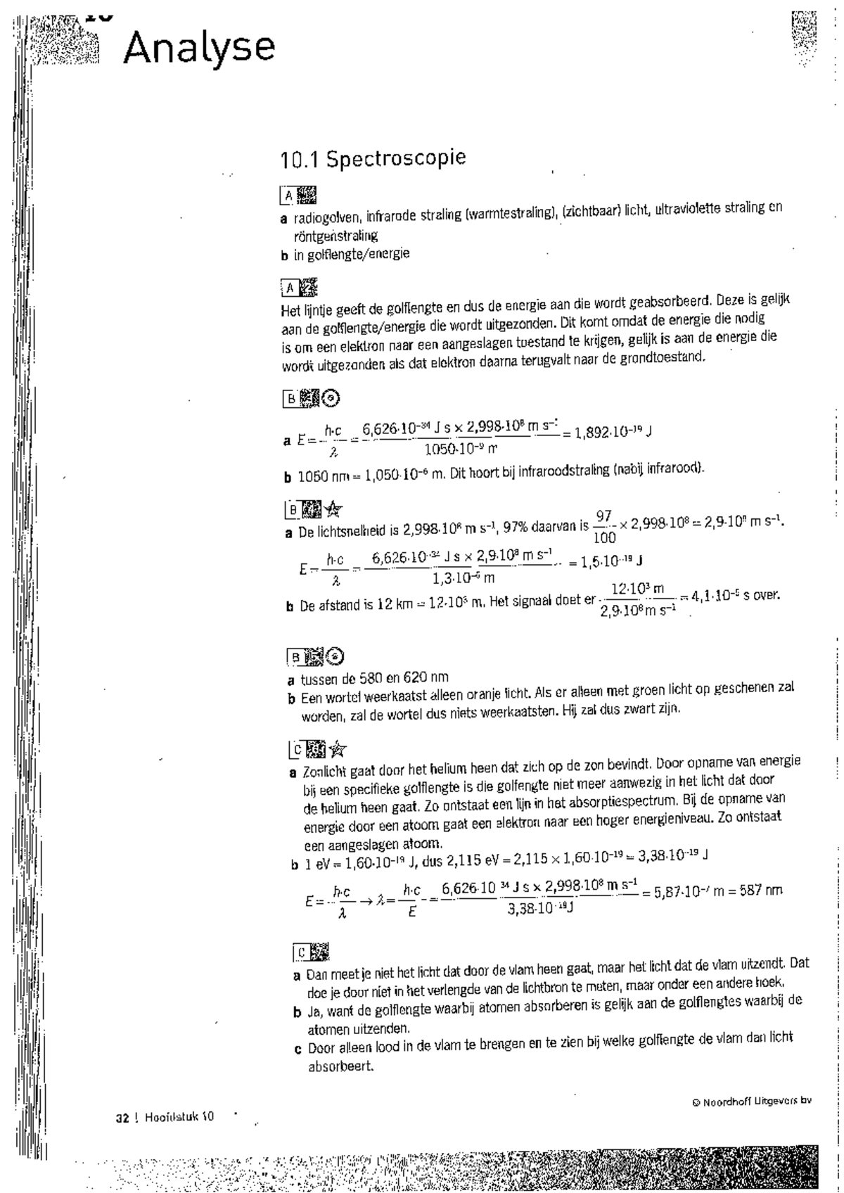 H10 Analyse antwoorden - Analyse 10 Spectroscopie A 1 a radiogolven ...