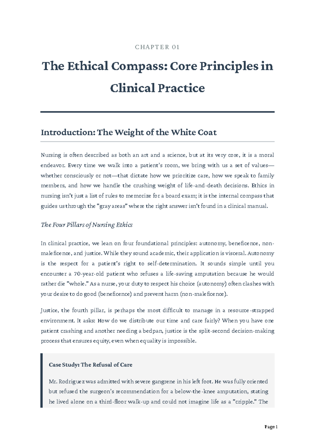 NURS 101: CHAPTER 01 - The Ethical Compass in Clinical Practice - Studocu