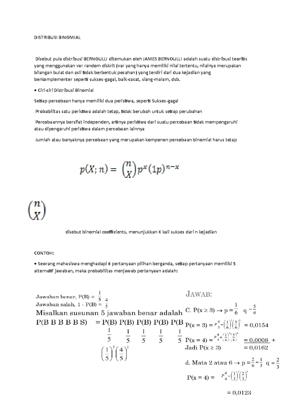 Distribusi Binom dan Probabilitas Kumulatif - Statistika 101 - Studocu