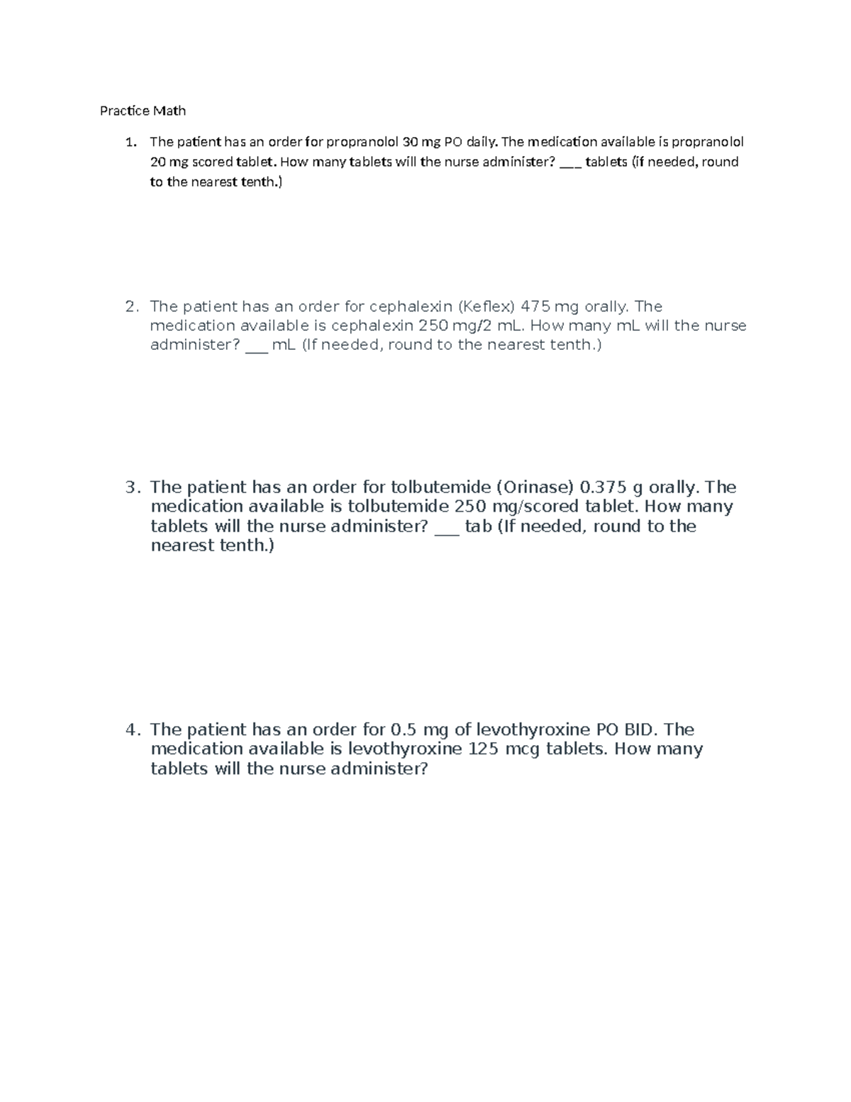 Practice Math Med Calculation: Nurse Administration Problems for Meds ...