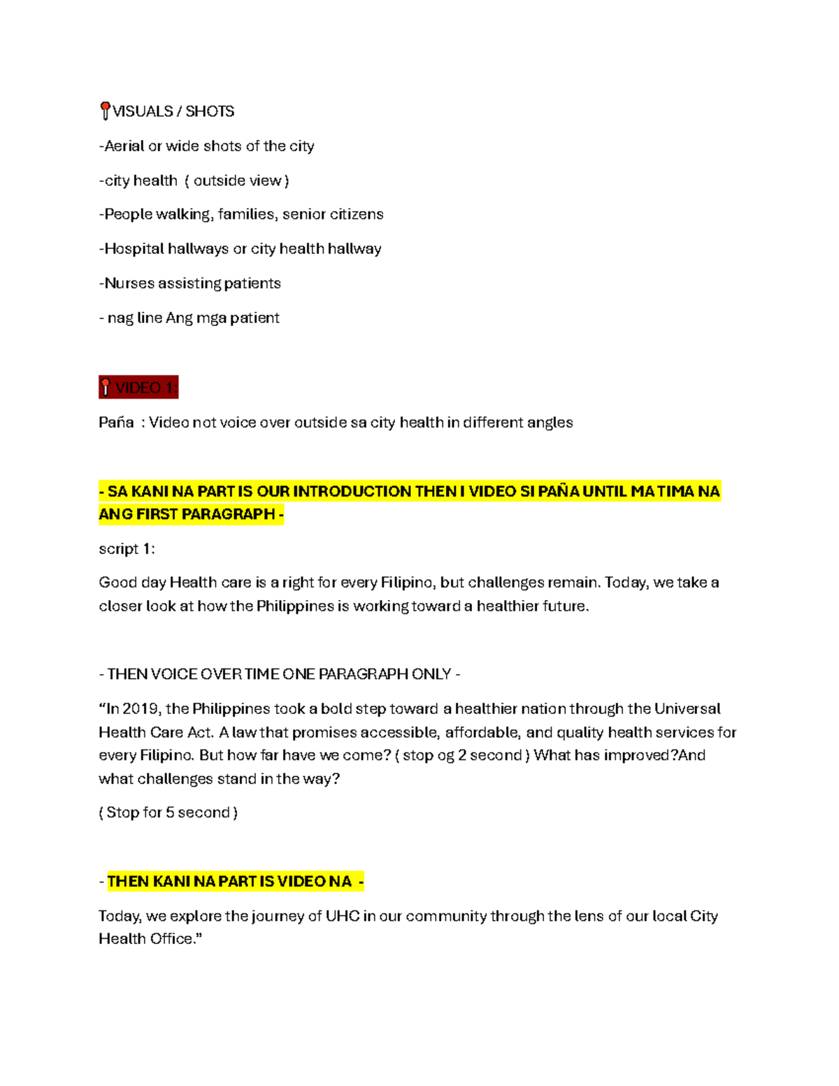 Final Video Script: UHC Journey in the Philippines (Course Code: UHC101 ...