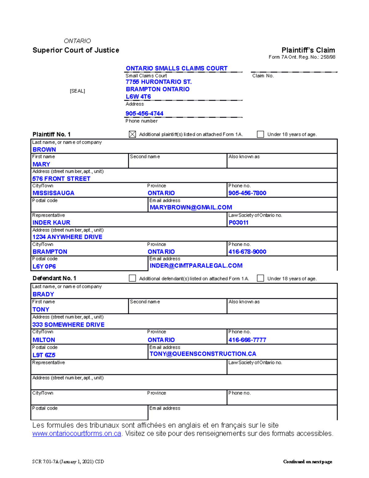 Plaintiff's Claim Form - Form 7A - How to fill a claim form - PLBA 1002 ...