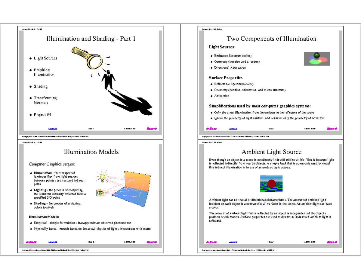 Lecture 16 - Notes - Illumination and Shading - Part 1 Light Sources ...