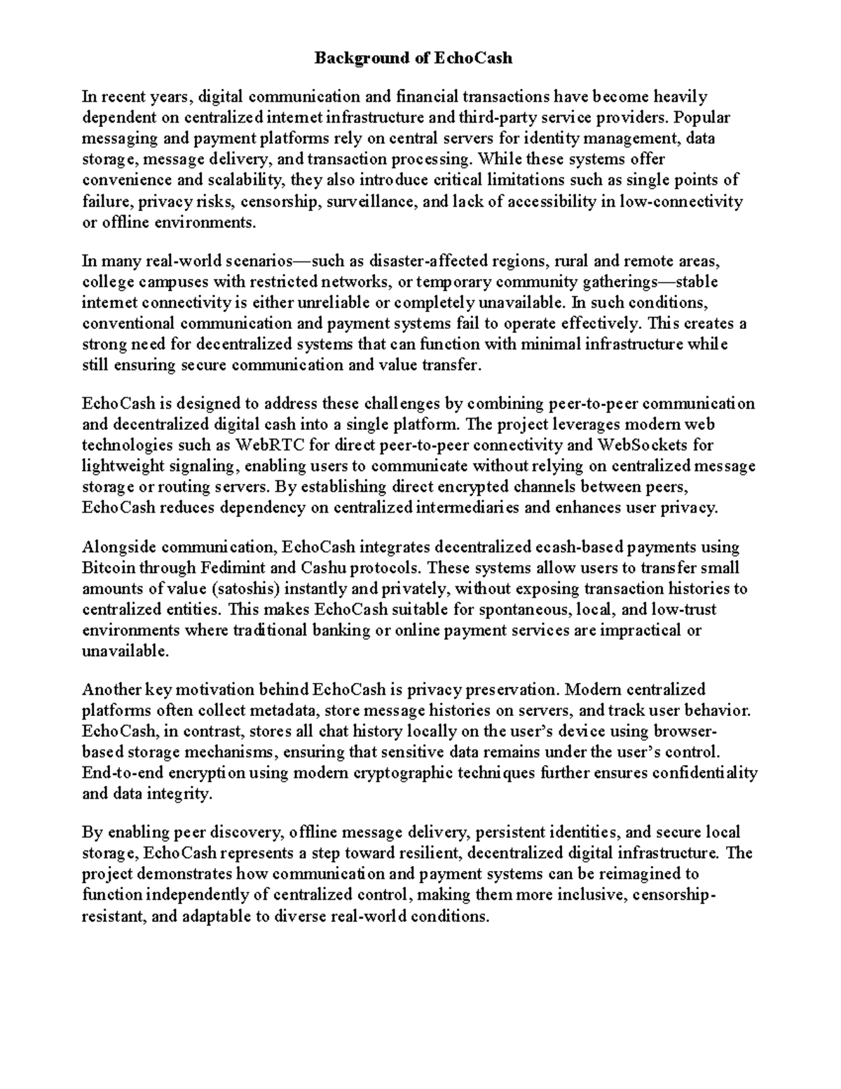 EchoCash: A Decentralized Communication & Payment Platform (DOC ...