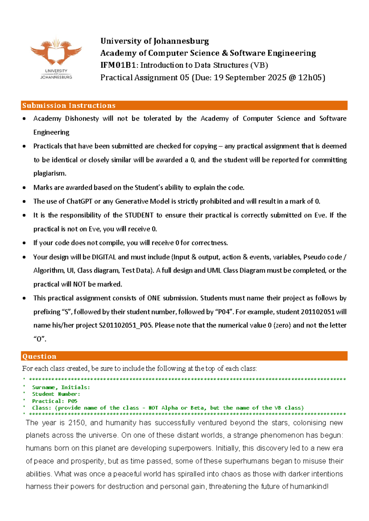 Acsse IFM01B1 P05: Practical Assignment on Superhuman Class Design ...