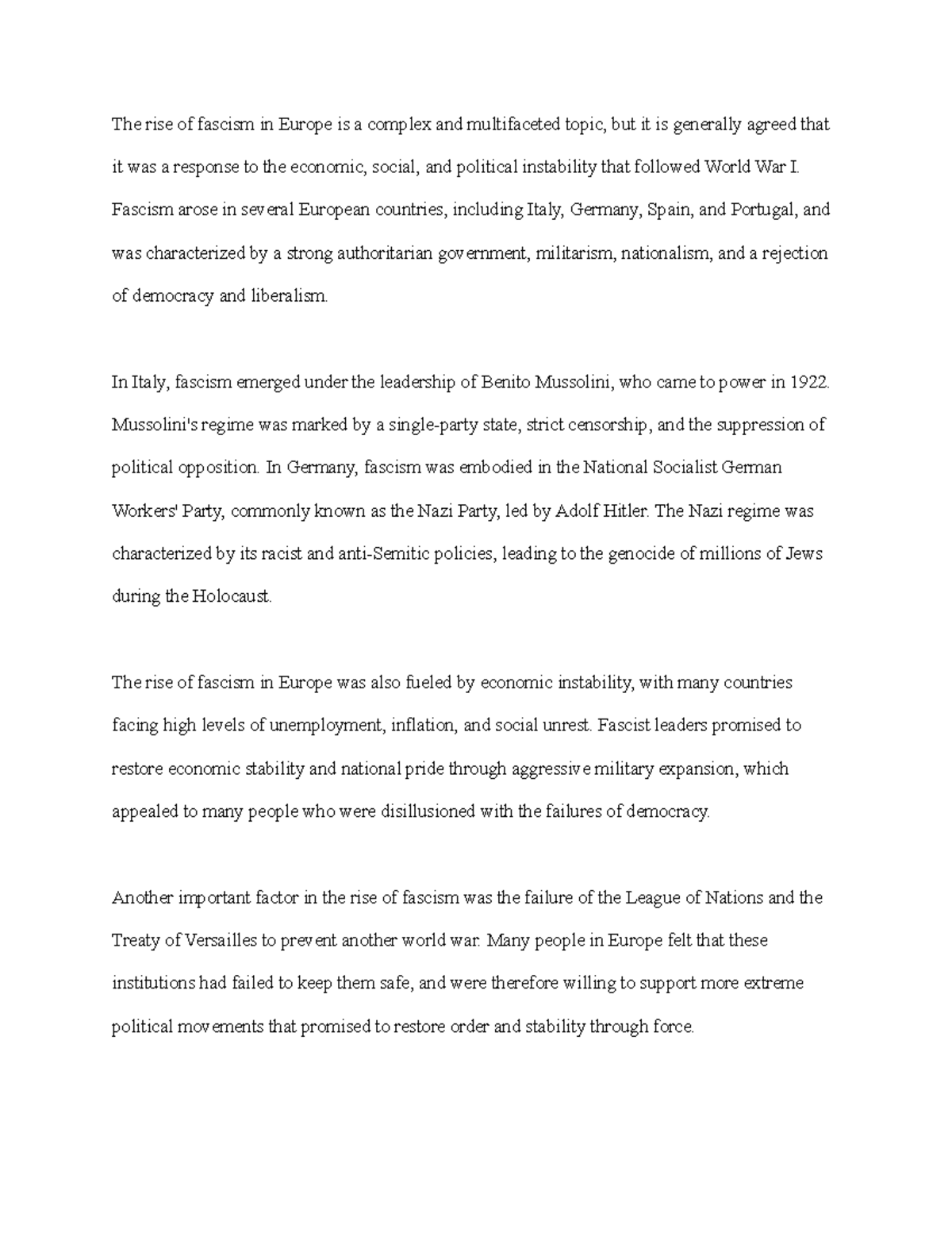 The rise of fascism in Europe Notes - Fascism arose in several European ...