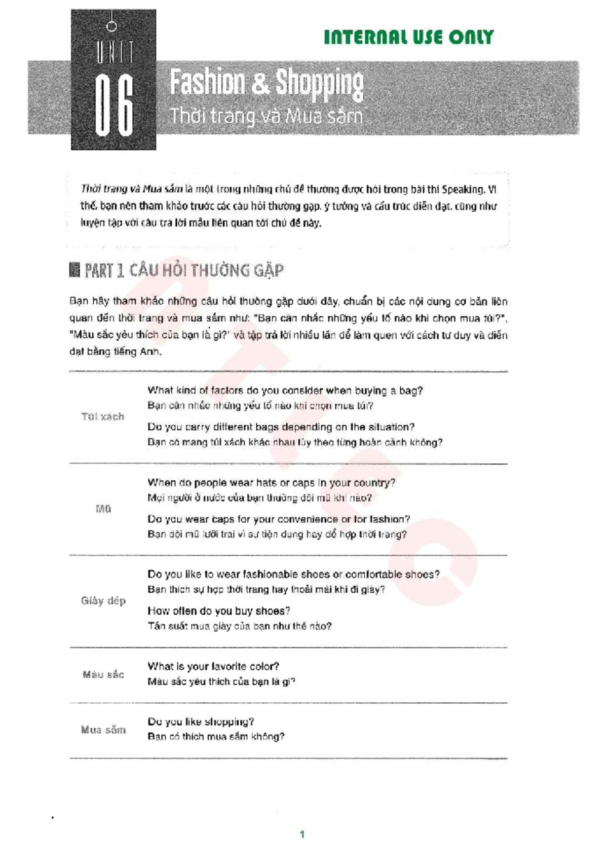 Topic 6 - Fashion & Shopping: Speaking Practice Guide - Studocu