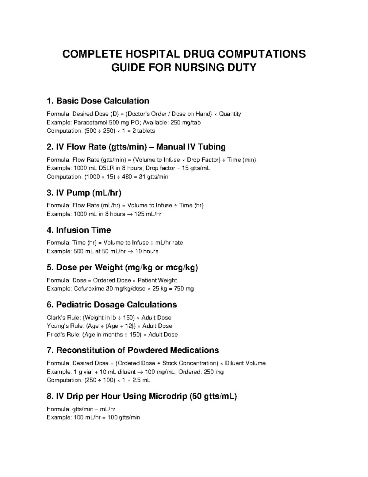 NUR 101: Complete Hospital Drug Computations Guide for Nursing Duty ...