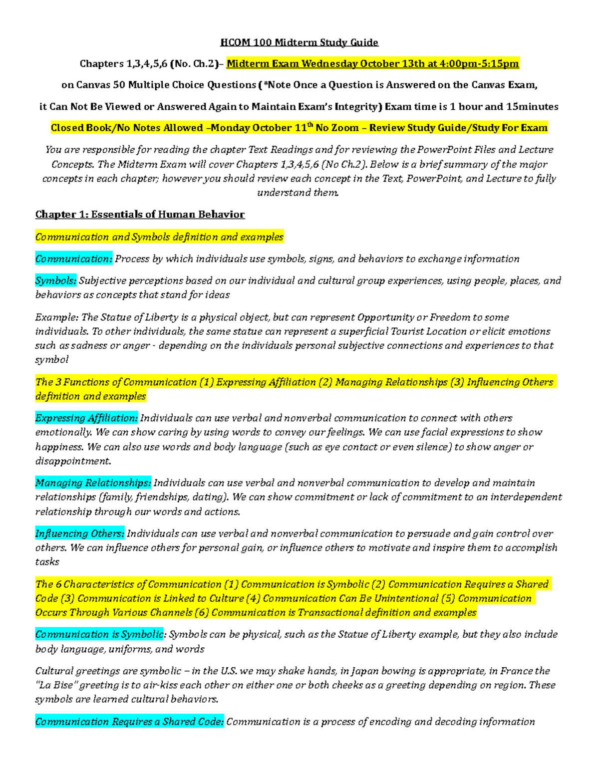 HCOM100 Midterm Study Guide: Key Concepts from Chapters 1-6 - Studocu
