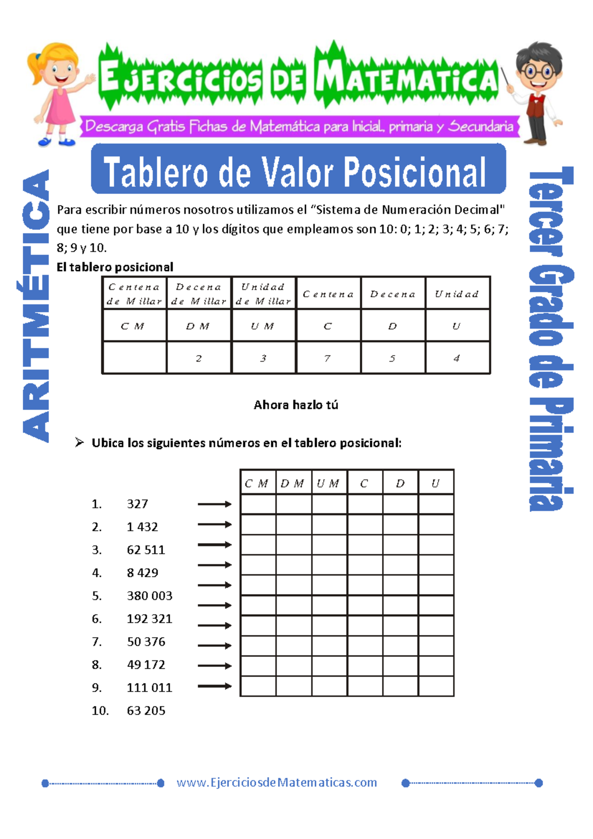 Hojas De Trabajo De Matemáticas De Tercer Grado Sobre El Valor Posicional