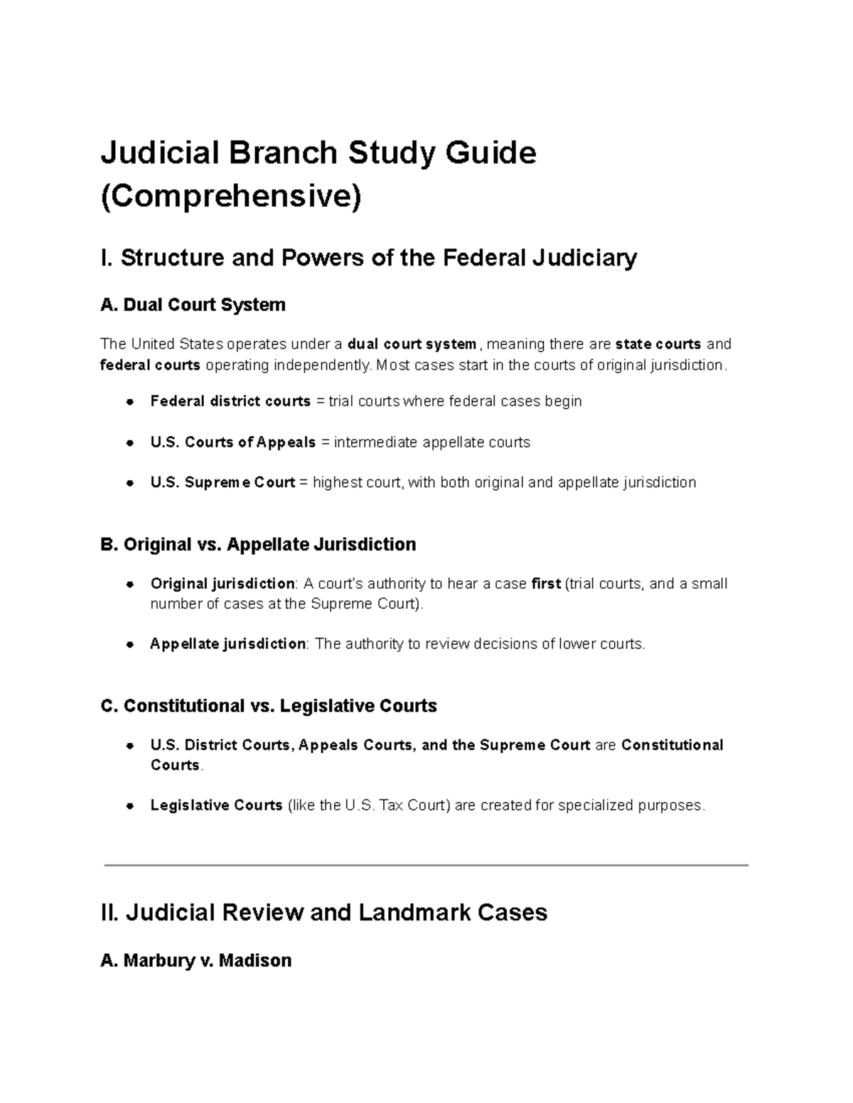 Judicial Branch Study Guide: Structure and Powers - Studocu