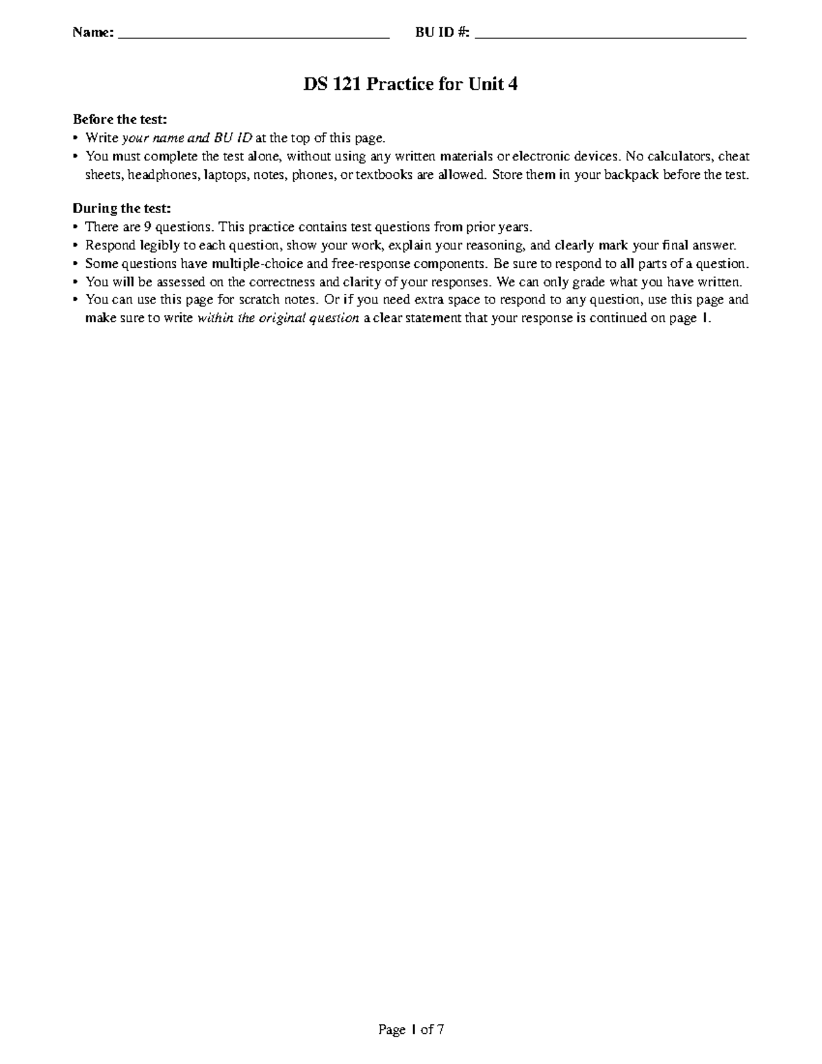 BU ID DS 121 Practice Questions for Unit 4 Exam Preparation - Studocu