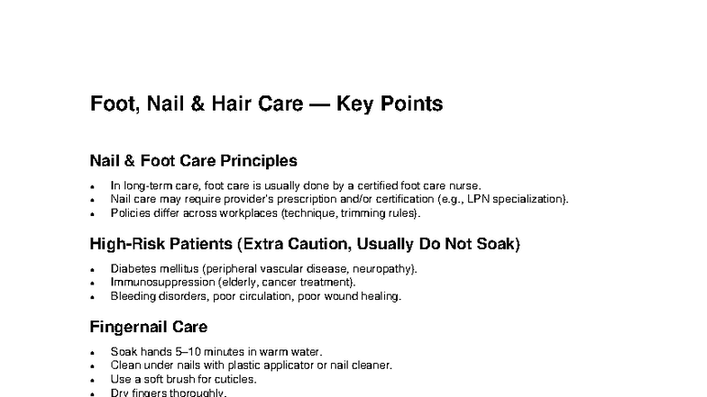 Foot Nail Hair Care Notes - Foot, Nail & Hair Care — Key Points Nail ...