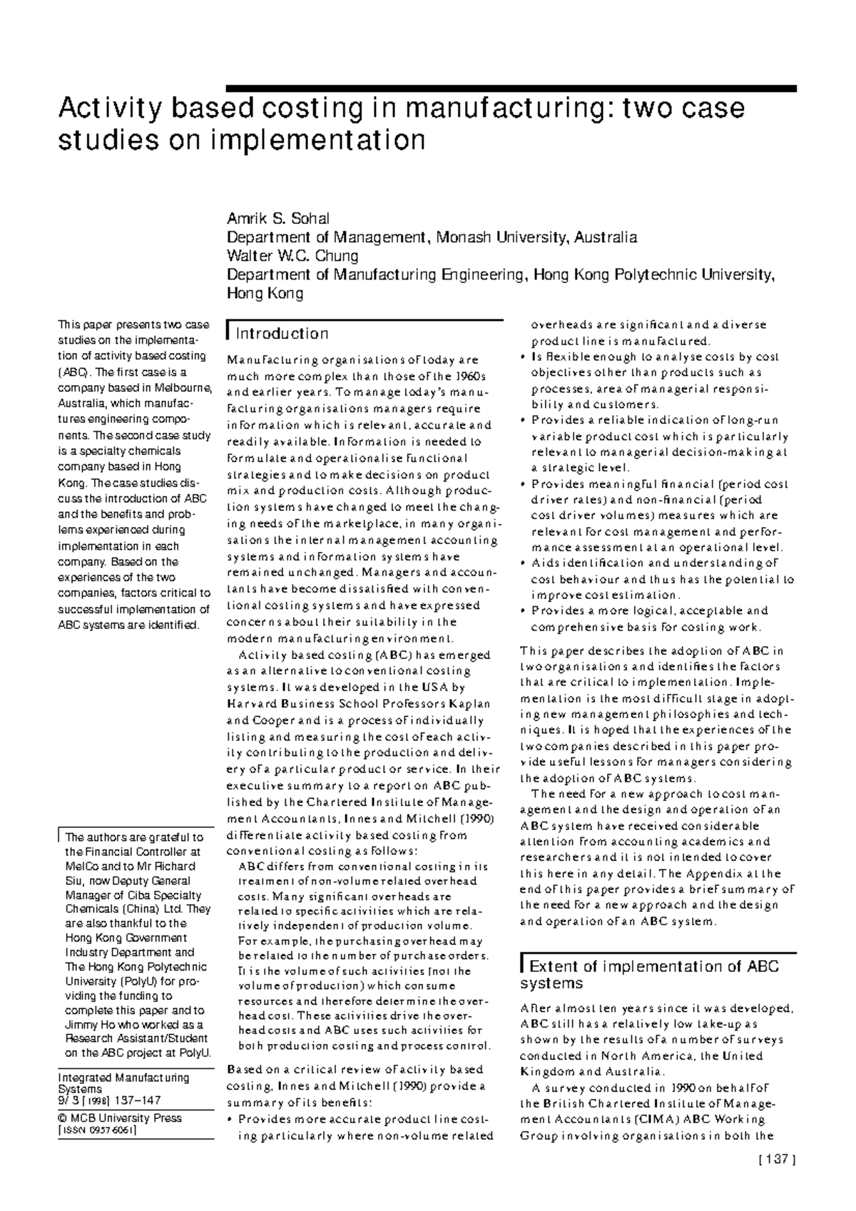 ABC Case Studies: Successful Implementation of Activity Based Costing ...