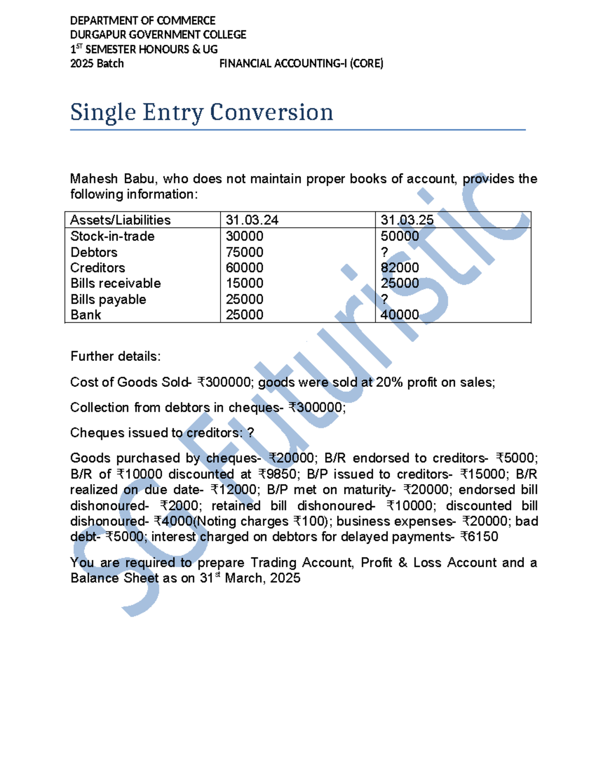 1ST SEMESTER HONOURS UG 2025: Single Entry Conversion Notes - Studocu