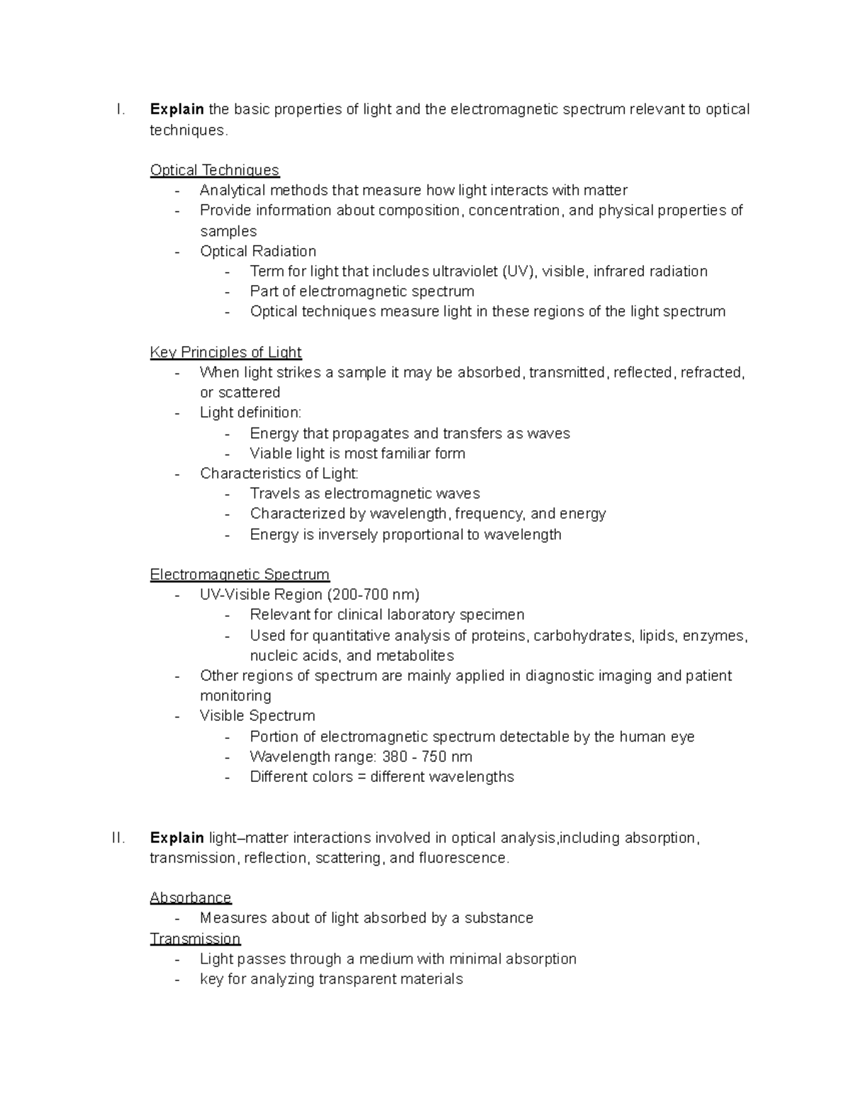 Optical Techniques and Light-Matter Interactions in Analysis - Studocu