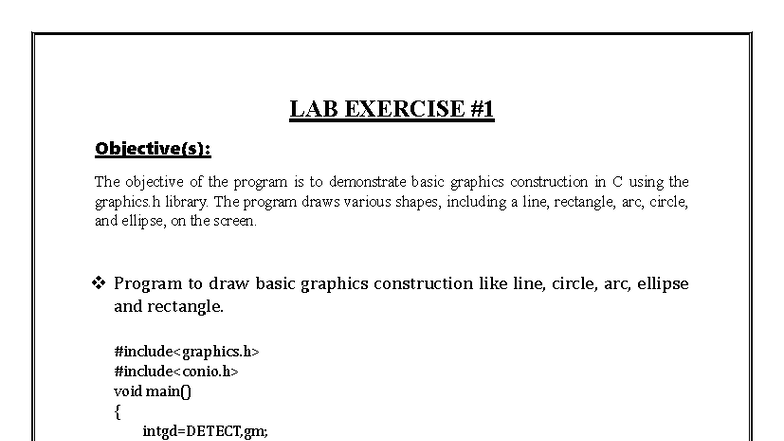 C Programming LAB EXERCISE: Basic Graphics with Turbo C - Studocu