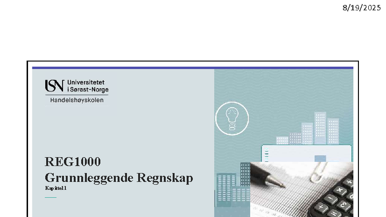 REG1000 - Grunnleggende Regnskap Kapittel 1: Introduksjon til Bedrifter ...
